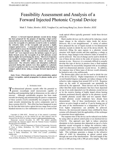 Pdf Feasibility Assessment And Analysis Of A Forward Injected Photonic Crystal Device