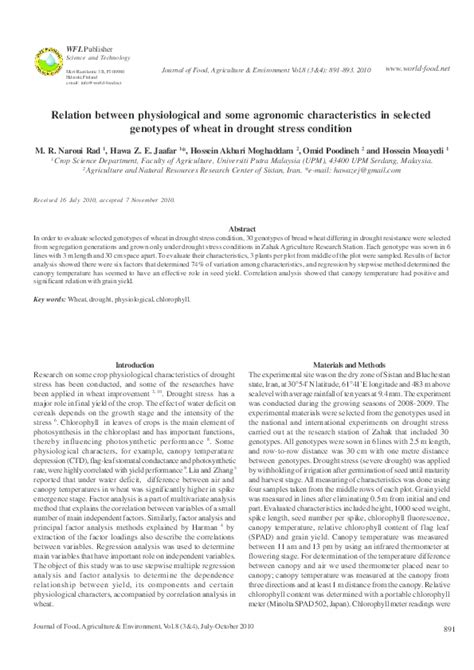 Pdf Relation Between Physiological And Some Agronomic Characteristics