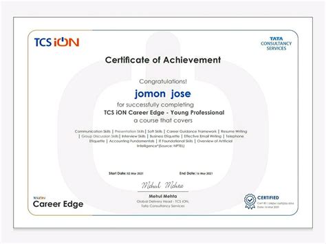 Jomon Jose On Linkedin Tcs Certification For Tcs Ion Career Edge Young Professional