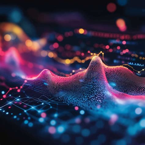 Abstract Digital Data Landscape Colorful Waves Glowing Dots Motion
