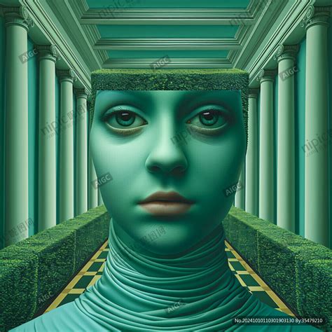Ai创作图3d超现实主义 错视艺术 希腊大理石女子头像 超现实主义流行艺术 超现实后现代抽象 虚拟形象艺术 神庙内高官头像 人子结构人头