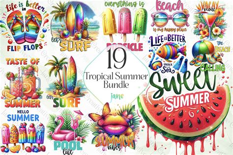 Tropical Summer Sublimation Bundle Illustration Par Janecreative