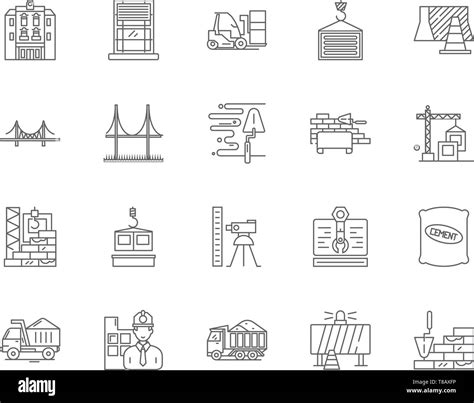 Heavy Constructions Line Icons Signs Vector Set Outline Illustration Concept Stock Vector