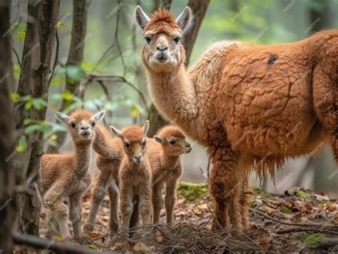 Premium Ai Image Adult Alpaca With Babies Generative Ai