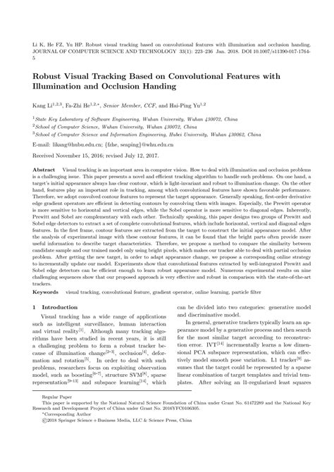 global science press robust visual tracking based on convolutional