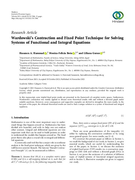 Pdf Wardowskis Contraction And Fixed Point Technique For Solving Systems Of Functional And
