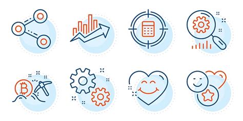 미소 얼굴 미소와 작업 아이콘 세트 성장 차트 공유 및 비트 코인 채굴 징후 벡터 고급에 대한 스톡 벡터 아트 및 기타 이미지 고급 그래프 동전 Istock
