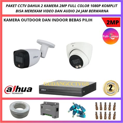 Jual Paket CCTV Dahua Full Colour 4 Channel 2 Camera Dahua 2mp Colorvu Audio Series Komplit Siap