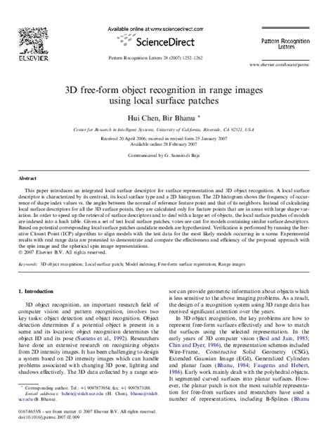 Pdf 3d Free Form Object Recognition In Range Images Using Local