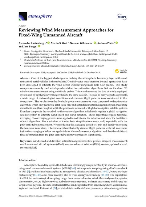 Pdf Reviewing Wind Measurement Approaches For Fixed Wing Unmanned Aircraft