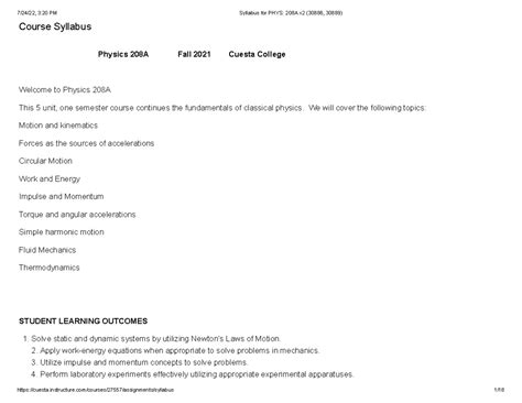 Syllabus For Phys 208a X2 30886 30889 Course Syllabus Physics 208a Fall 2021 Cuesta College