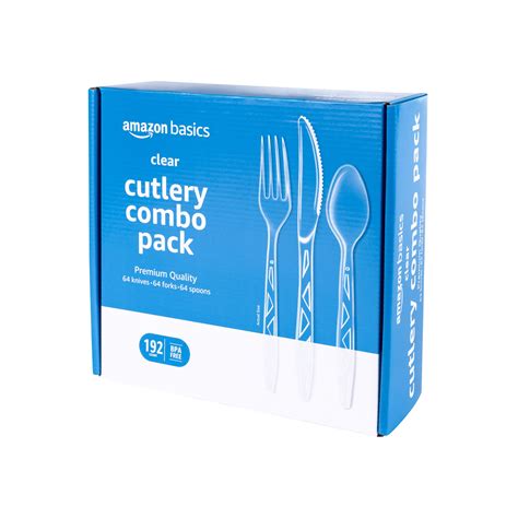 Amazon Basics Disposable Clear Assorted Cutlery Set Premium Quality 192 Count Large Combo