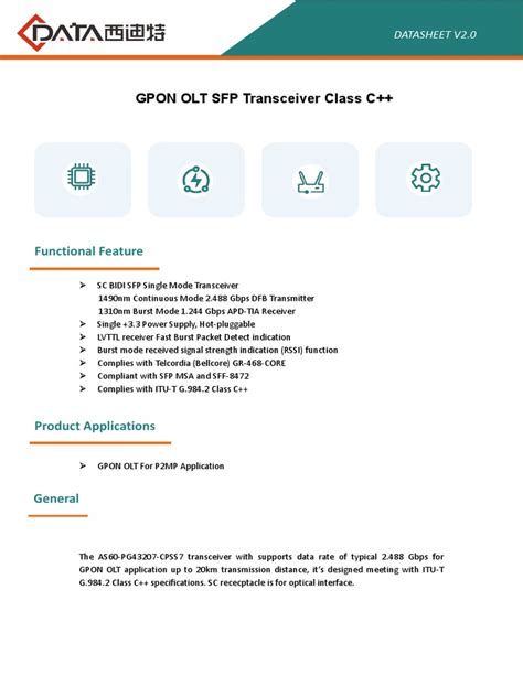 C Data Gpon Olt Sfp Transceiver Class C Product Datasheet V2 0 Pdf Electronic Engineering