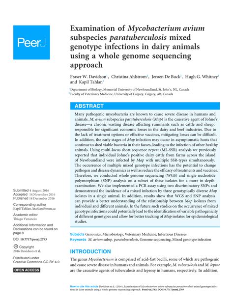 Pdf Examination Of Mycobacterium Avium Subspecies Paratuberculosis Mixed Genotype Infections