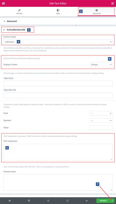 set elementor widget container section display based upon conditional