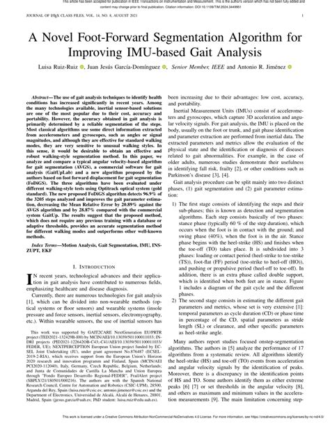 Pdf A Novel Foot Forward Segmentation Algorithm For Improving Imu