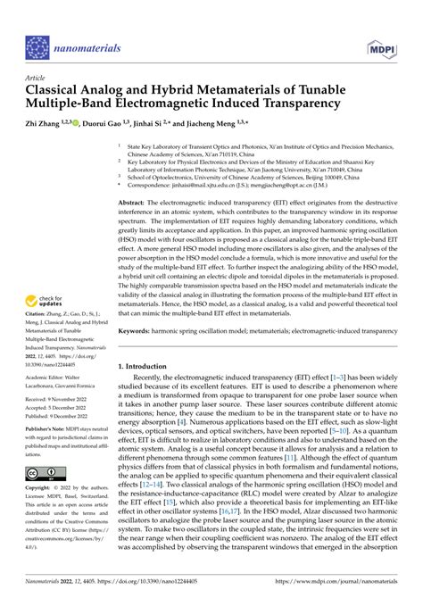 Pdf Classical Analog And Hybrid Metamaterials Of Tunable Multiple