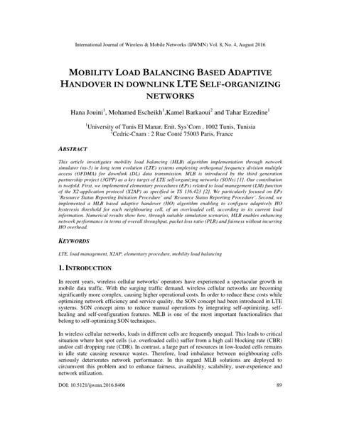 Pdf Mobility Load Balancing Based Adaptive Handover In Downlink Lte Self Organizing Networks