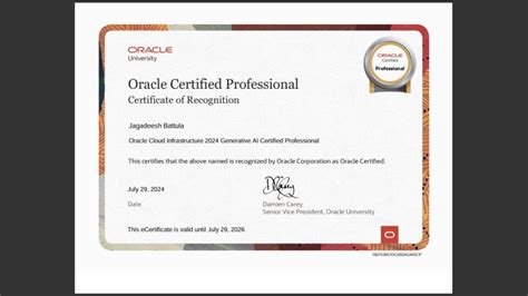 Battula Jagadeesh On Linkedin Oraclecloud Generativeai Certification Cloudcomputing