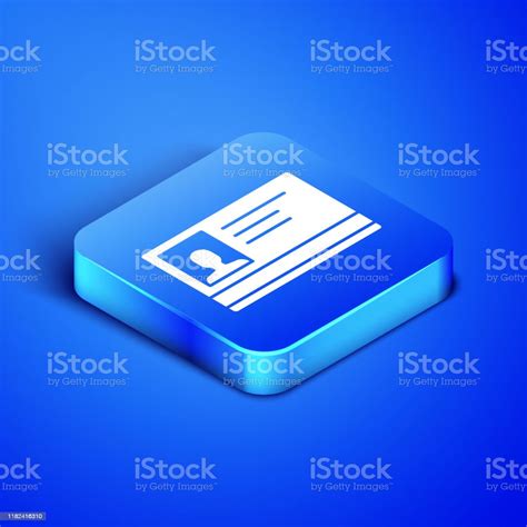 파란색 배경에 격리된 등각 식별 배지 아이콘입니다 그것은 프리젠 테이션 회사의 정체성 광고에 사용할 수 있습니다 파란색 사각형 버튼입니다 벡터 일러스트레이션 0명에 대한