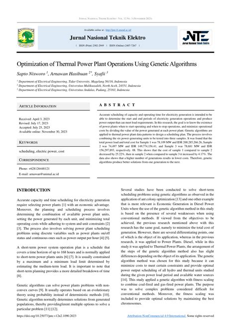 Pdf Optimization Of Thermal Power Plant Operations Using Genetic Algorithms