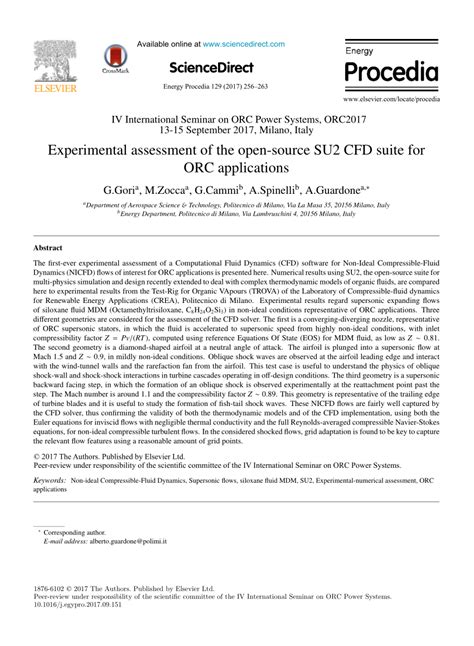 Pdf Experimental Assessment Of The Open Source Su2 Cfd Suite For Orc
