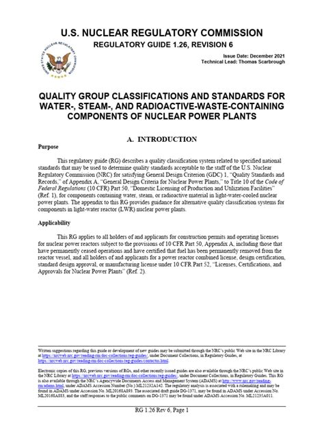 Nrc Regulatory Guide 126 Rev 6 Overview Pdf Nuclear Regulatory