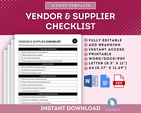 Vendor And Supplier Checklist Vendor Evaluation Checklist Supplier