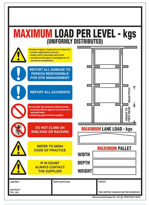 Weight Load Identification Board Drive Thru Racking Load Blank