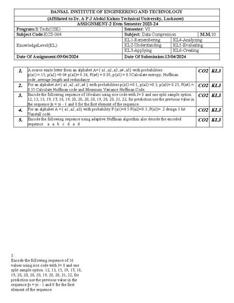 Dc Assignment 2 Bansal Institute Of Engineering And Technology