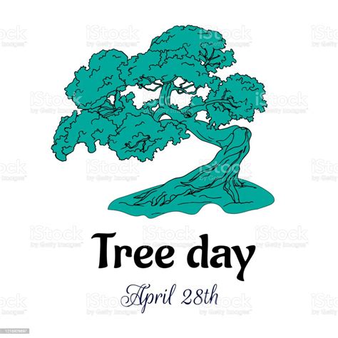나무 손으로 그린 로고입니다 녹색 나무가 흰색에 잘라 벡터 배너입니다 나무 의 날에 잉크로 그려진 벡터 그림입니다 야채 가든에 대한 스톡 벡터 아트 및 기타 이미지 Istock
