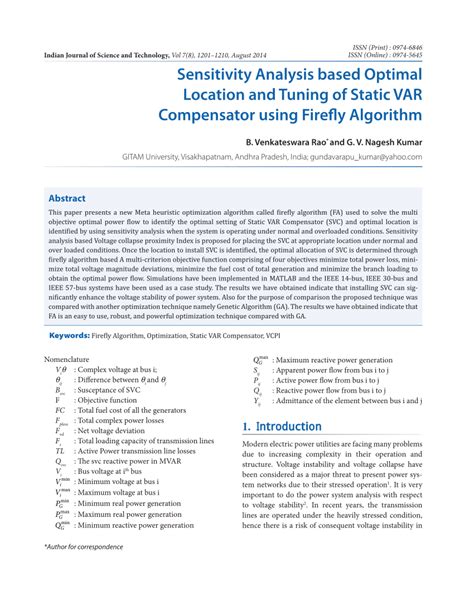 Pdf Sensitivity Analysis Based Optimal Location And Tuning Of Static