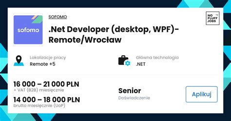 Praca Net Developer Desktop Wpf Remotewrocław Backend Sofomo