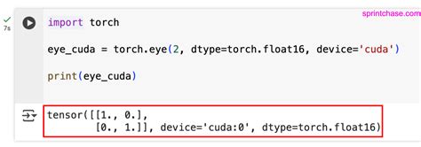 torch eye creating an identity matrix in pytorch