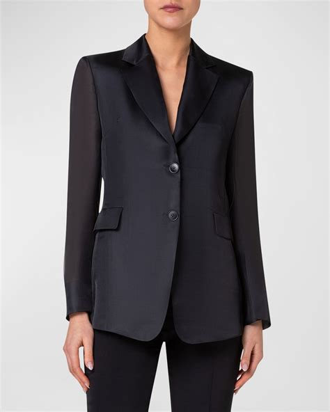 Akris Taddeo Sheer Silk Gauze Tailored Blazer Jacket Neiman Marcus