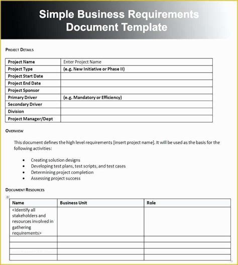 Free Requirements Gathering Template