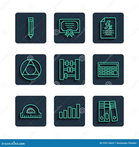 Set Line Protractor Graph Schedule Chart Diagram Office Folders Function Mathematical