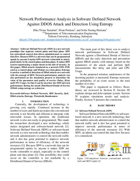 (PDF) Network Performance Analysis in Software Defined Network Against DDOS Attack and Detection ...