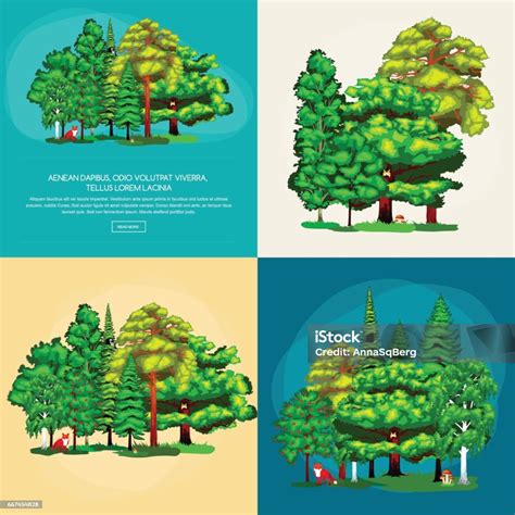 자연에서 숲 여름 나무 컬렉션을 설정 분기 단풍으로 소나무와 격리 된 벡터 일러스트 레이 션 환경 보호 생태 개념 공원이 나 정원에 대 한 조 경 디자인 요소 Leafs