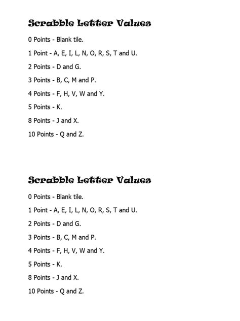 Scrabble Letter Values Pdf