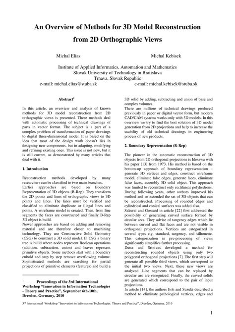 Pdf An Overview Of Methods For 3d Model Reconstruction From 2d Orthographic Views