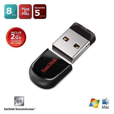 Clé USB SANDISK Cruzer Fit 8 Go Design compact et portable SanDisk Secure Access inclus