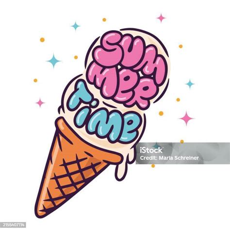 여름 시간 글자를 가진 아이스크림 콘 백색 배경에 고립된 벡터 삽화 로고 카드 기치 배경에 대 한 디자인 요소 계절에 대한 스톡 벡터 아트 및 기타 이미지 Istock