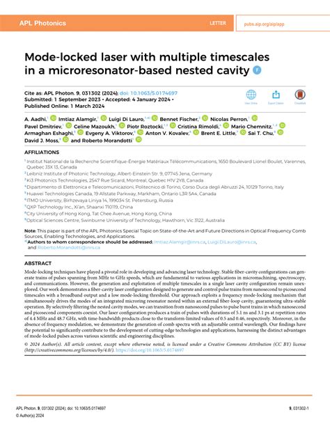 Pdf Mode Locked Laser With Multiple Timescales In A Microresonator Based Nested Cavity