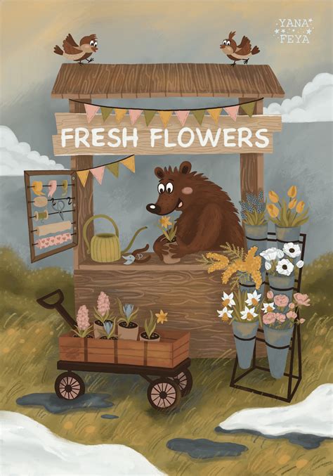 Иллюстрация Весенний медведь в стиле 2d детский персонажи