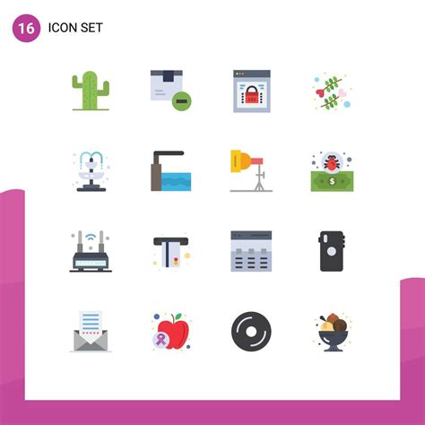 Editable Vector Line Pack Of 16 Simple Flat Colors Of Romance Heart Logistic Flower Web Lock