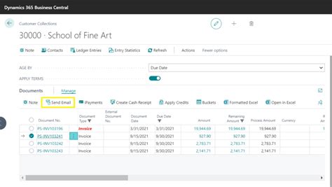 email multiple invoices inside microsoft dynamics 365 business central