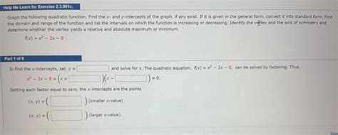 Solved Graph The Following Quadratic Function Find The X