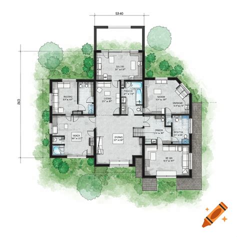 Architectural Drawing Of A Rectangular Building With And Atrium Design