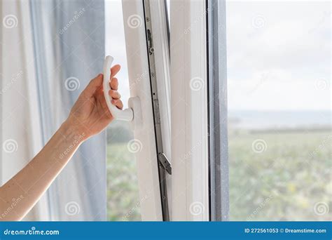 Woman Open Pvc Window In Room At Apartment Stock Image Image Of Female Home 272561053